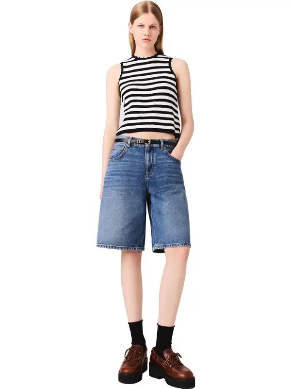 Maje Cotton Denim Bermuda Shorts - Blue