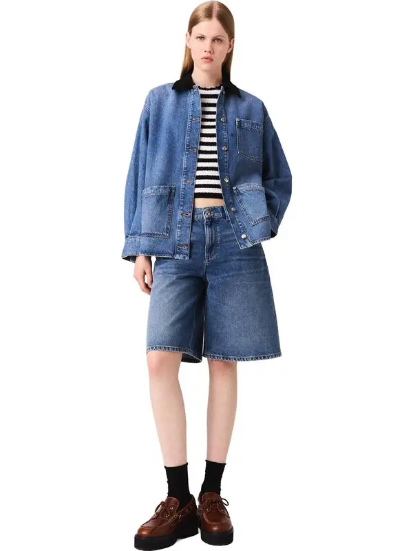 Maje Faded Denim Jacket - Blue