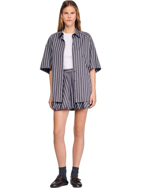 Sandro Oversized Striped Rhinestone Shirt - Grey