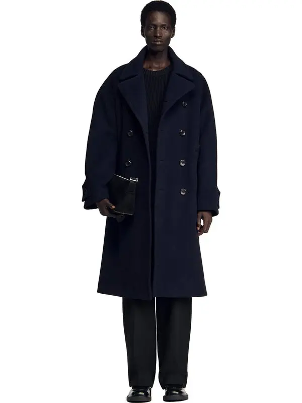 Sandro Double-breasted Wool Coat - Navy Blue