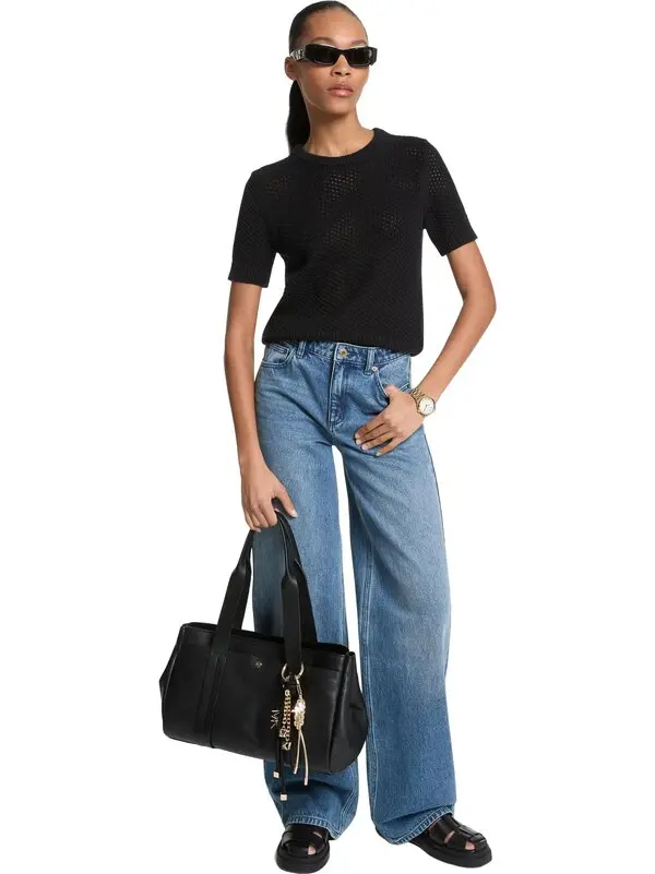 Michael Kors Cotton And Cashmere Mesh Short-sleeve Sweater - Black