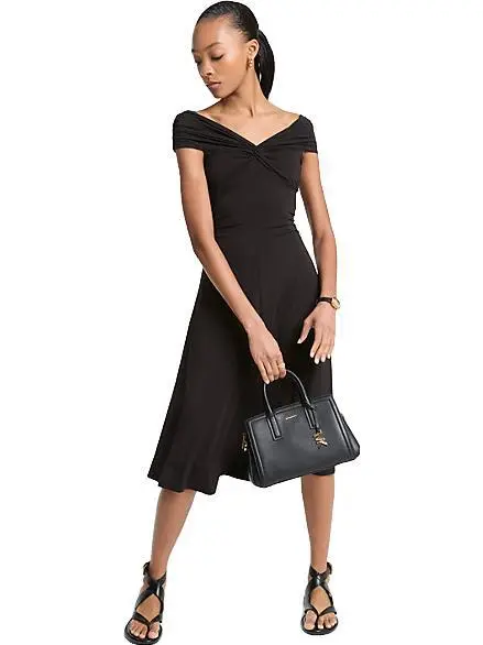 Michael Kors Stretch Viscose Off-the-shoulder Midi Dress - Black