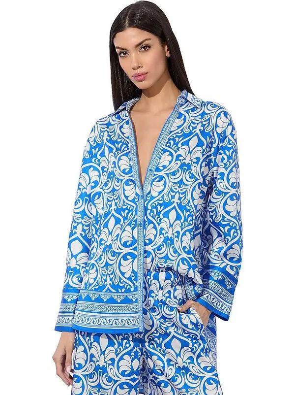 Alice + Olivia Kiva Printed Pajama Shirt - Blue And White