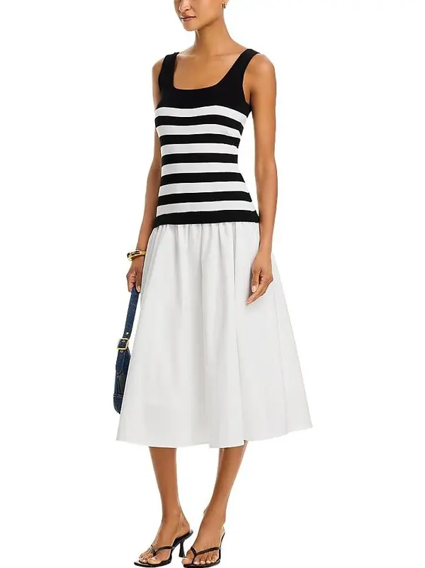Aqua Stripe Mixed Media Dress - White/black