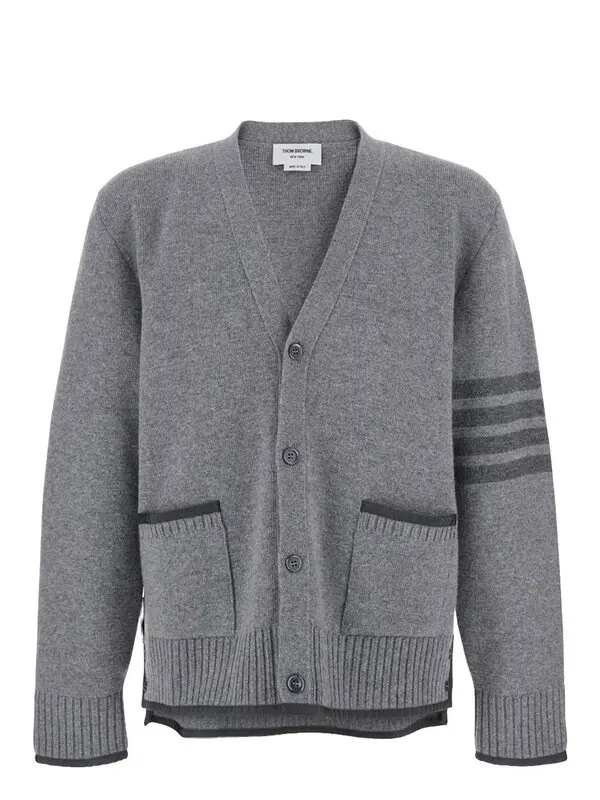 Thom Browne Wool Cardigan With Striped Sleeve - Grey