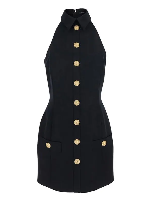 Balmain Wool Dress With Logo Buttons - Black