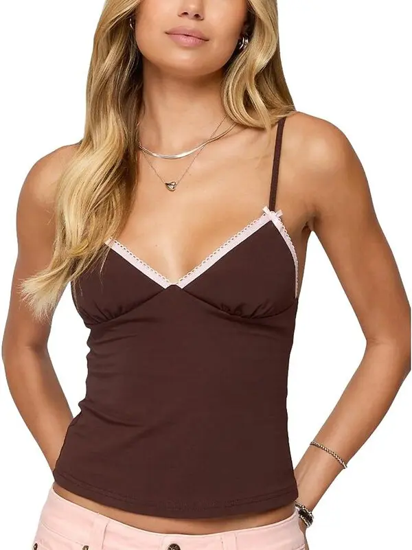 EDIKTED Ruelle Contrast Frill Tank Top - Brown
