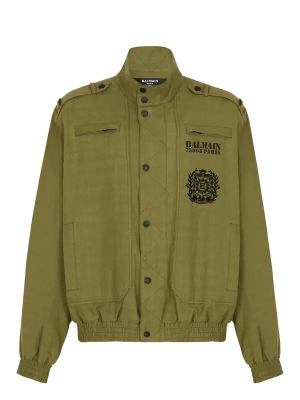 Balmain Cotton-linen Aviator Bomber Jacket - Green