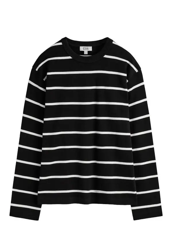 Cos Relaxed Jersey Interlock Long-sleeved T-shirt - Black