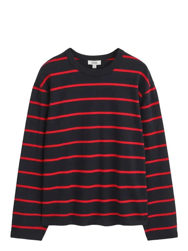 Cos Relaxed Jersey Interlock Long-sleeved T-shirt - Navy