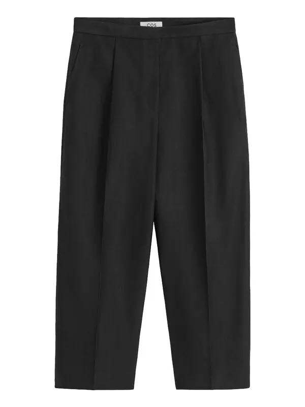 Cos Linen Blend Cropped Straight Leg Trousers - Black