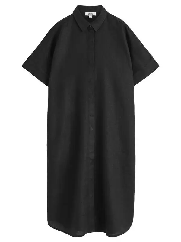 Cos Linen Midi Shirt Dress - Black