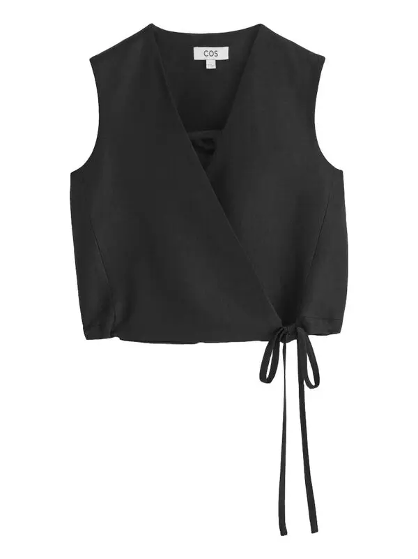 Cos Tie-detail Linen-blend Wrap Vest - Black