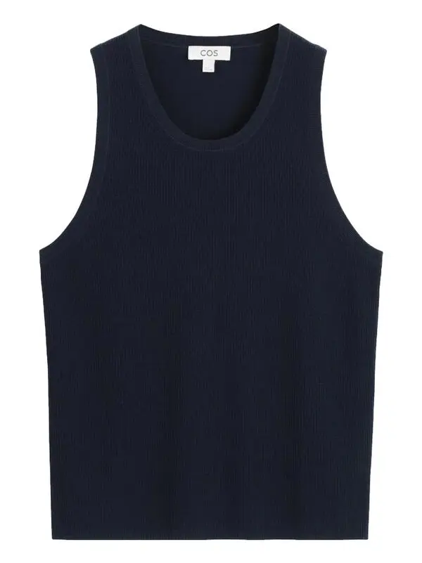 Cos Ribbed Merino Wool Knit Tank Top - Navy