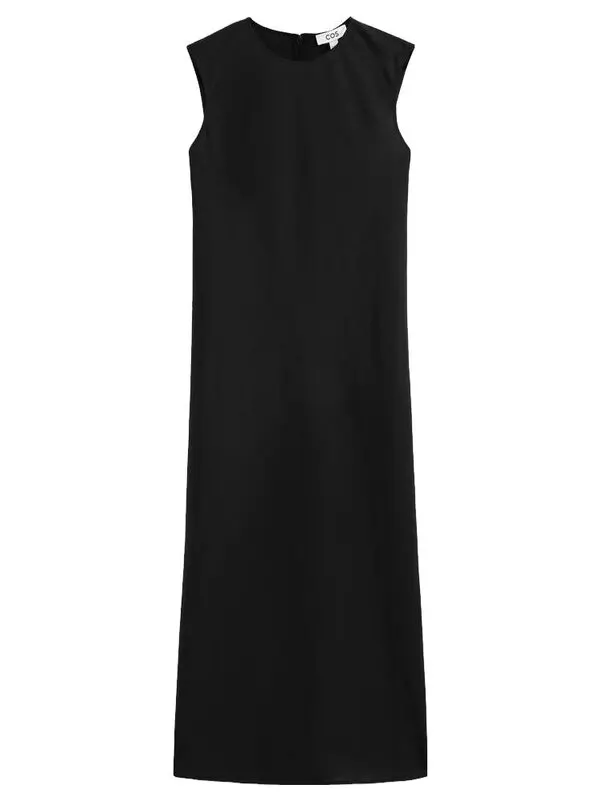 Cos Bias Cut Linen Blend Midi Dress - Black