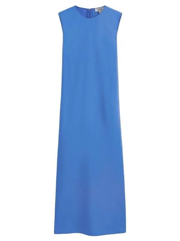 Cos Bias Cut Linen Blend Midi Dress - Blue