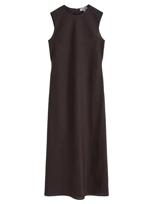 Cos Bias Cut Linen Blend Midi Dress - Brown