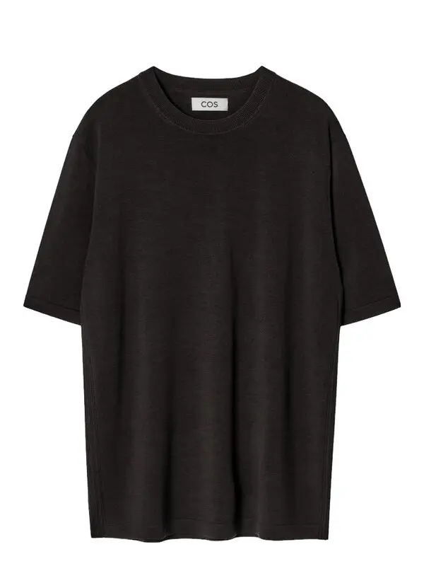 Cos Knitted Wool-silk T-shirt - Brown