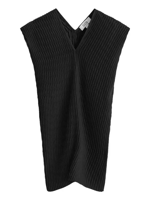 Cos Pleated V-neck Top - Black