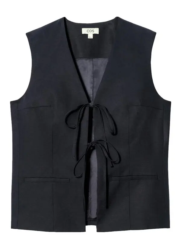 Cos Linen-blend Tie-front Vest - Navy