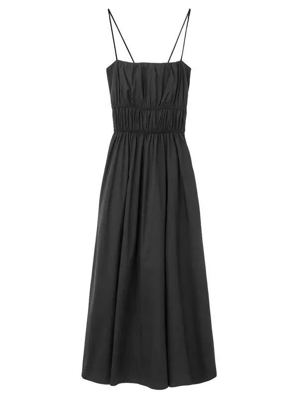 Cos Gathered Cotton Midi Dress - Black