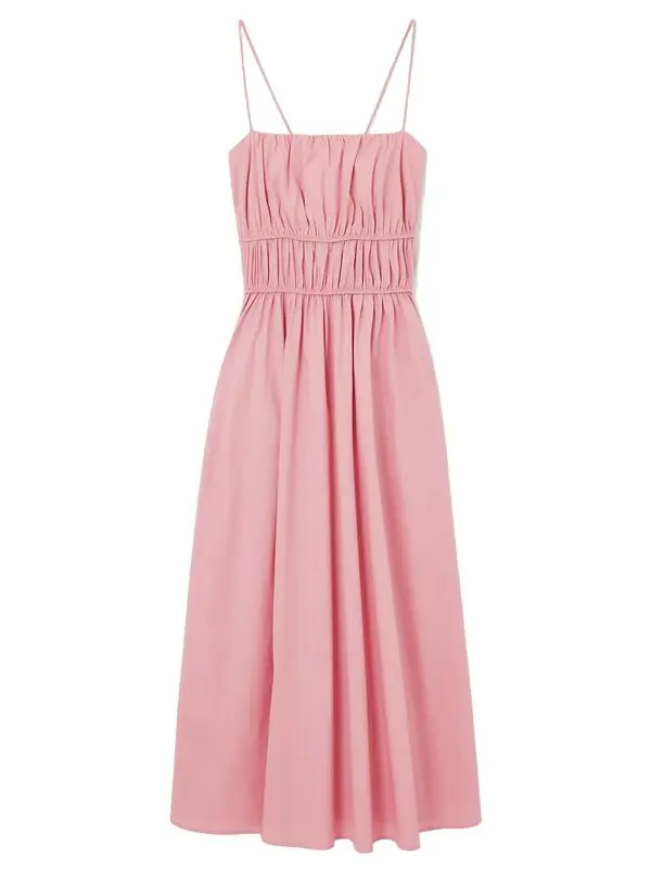 Cos Gathered Cotton Midi Dress - Pink