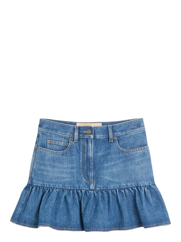 Valentino Garavani Denim Peplum Mini Skirt - Blue