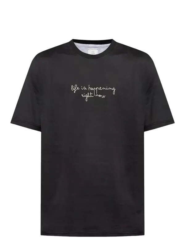 Eleventy Slogan-embroidery T-shirt - Black