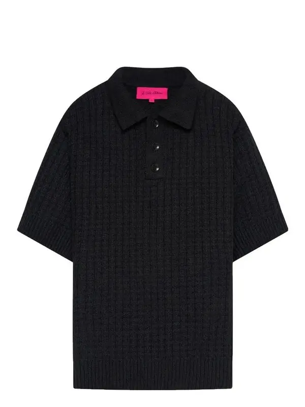 THE ELDER STATESMAN Nora Lite Check Polo - Black