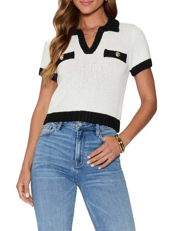 VICI Contrast Trim Polo Sweater - White/ Black