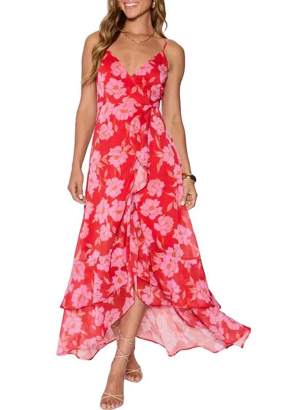 VICI Floral High-low Maxi Dress - Red/ Pink Floral
