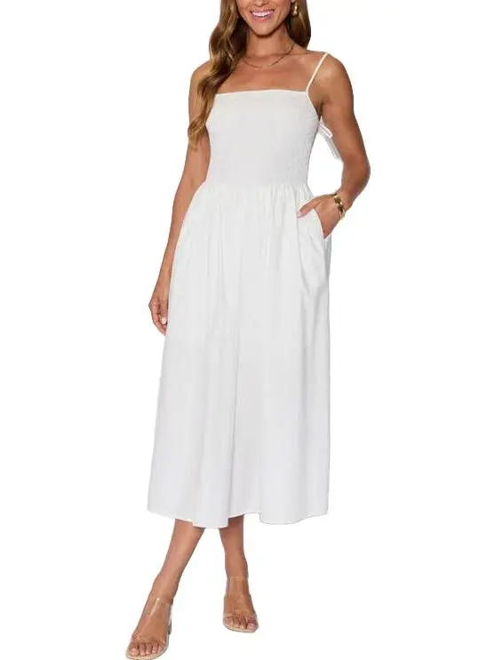 VICI Essential Smocked Cotton Midi Sundress - White