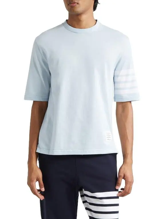 Thom Browne 4-bar Cotton Jersey T-shirt - Light Blue