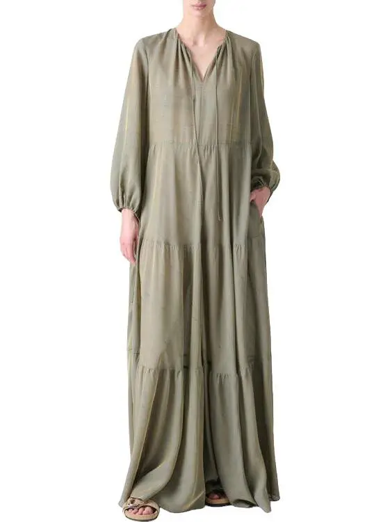 Akris Long Sleeve Tiered Maxi Dress - Khaki