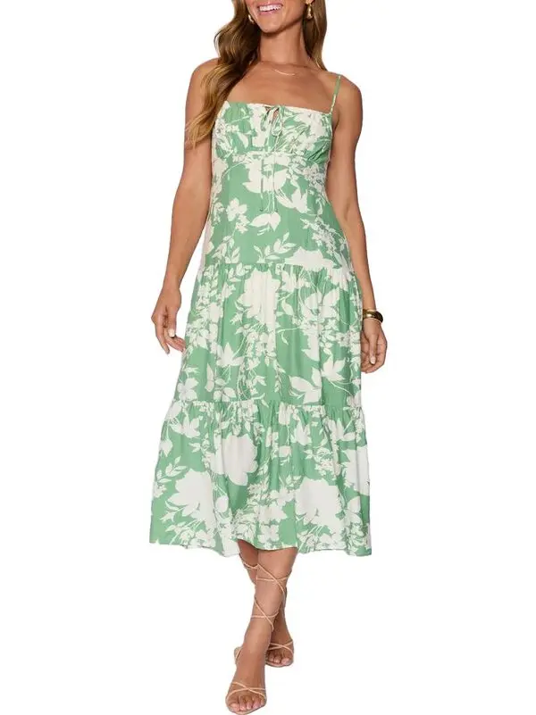 VICI Floral Print Tiered Sundress - Green/ Cream