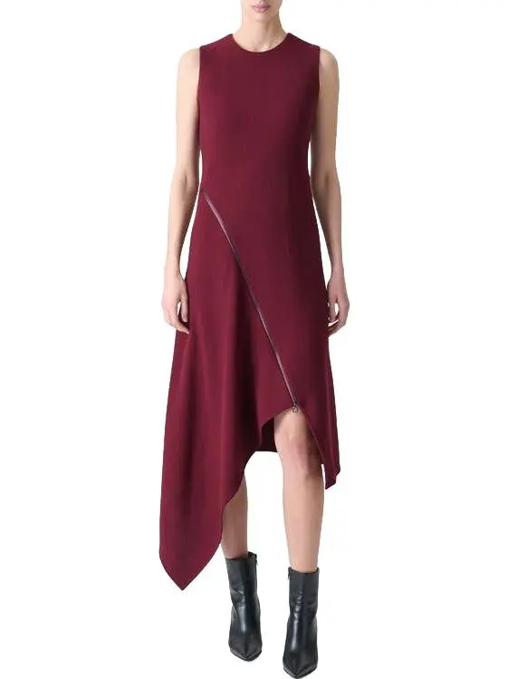 Akris Asymmetric Sleeveless Wool Dress - Ruby Red