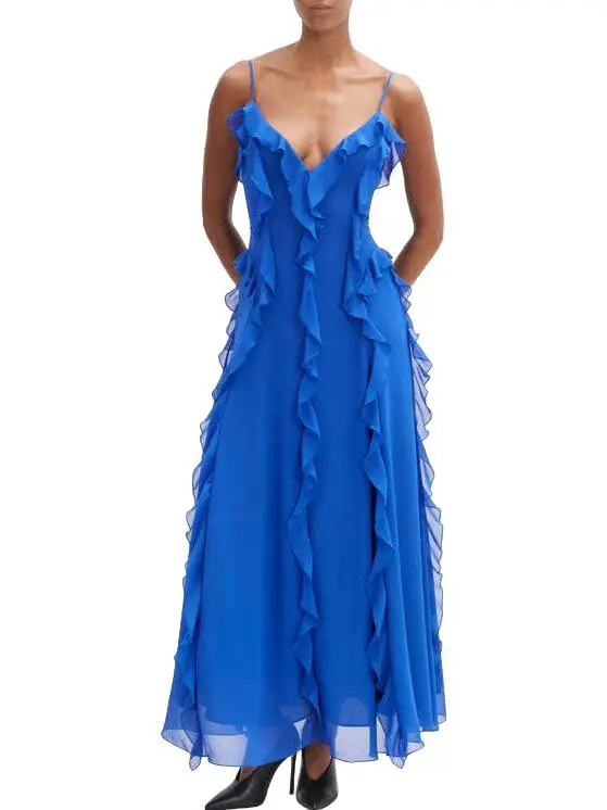 Bardot Veris Ruffle Chiffon Maxi Dress - Electric Blue
