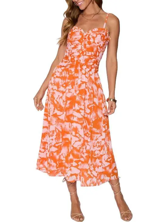 VICI Esperanza Ruched Maxi Sundress - Orange/ Blush