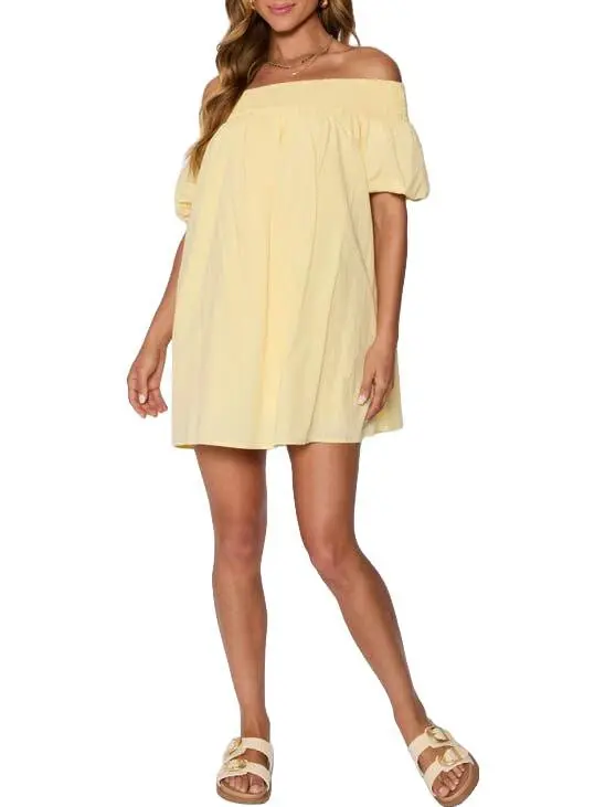 VICI Lydia Smocked Off The Shoulder Cotton Minidress - Yellow