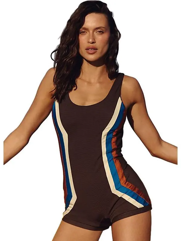 RESIN OBSIDIAN Colorblock Short Surf One Piece - Chocolate