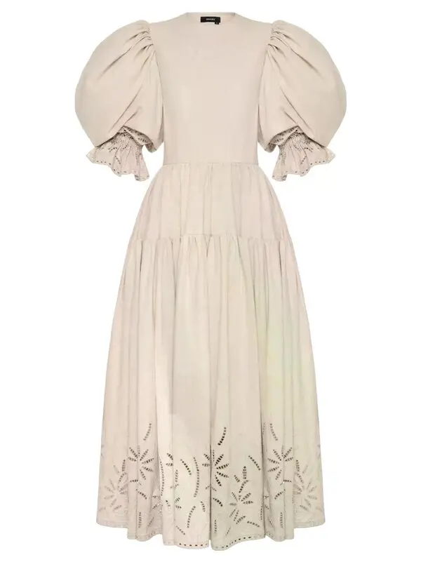 ANOUKI Embroidered Maxi Dress With Puffed Sleeves - Neutrals