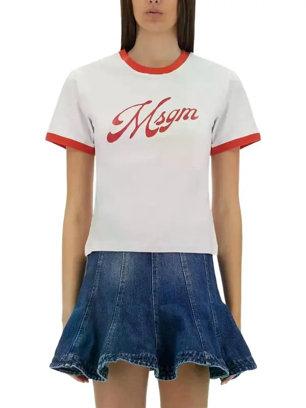 MSGM Logo-print T-shirt With Contrast Trim - White