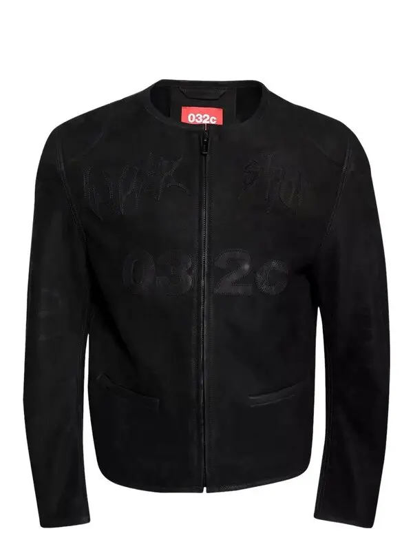 032C Thistles Leather Jacket - Black