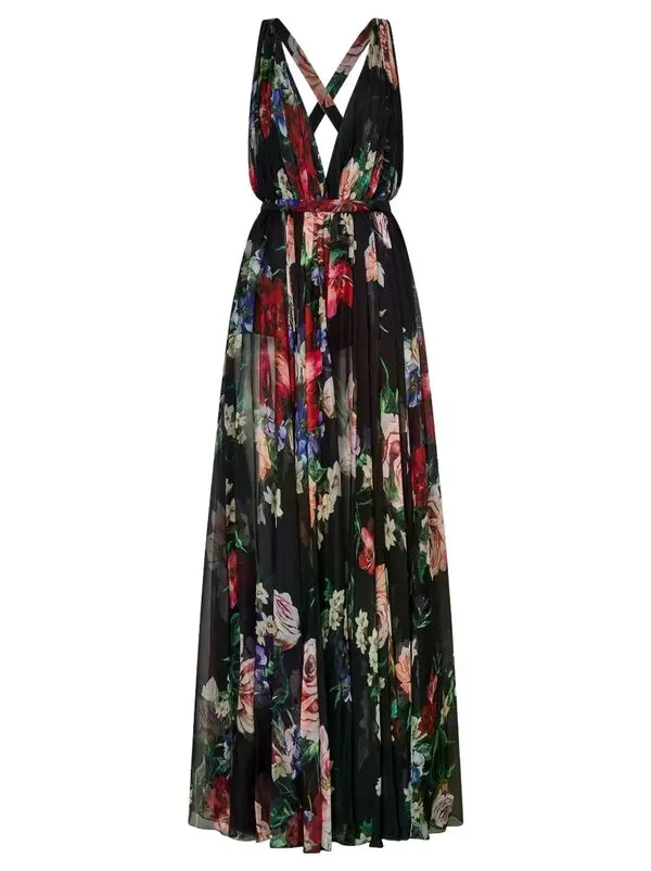 Dolce & Gabbana Silk Floral Dress - Black