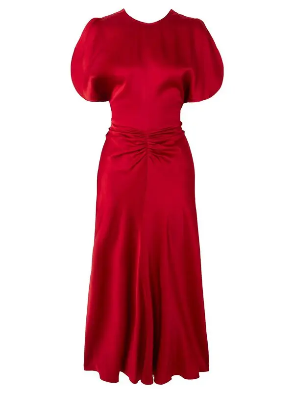 Victoria Beckham Gathered Satin Midi Dress - Red