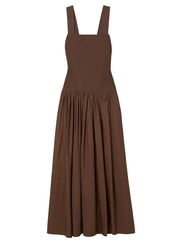 LA LIGNE Stretch-knit And Gathered Linen-blend Midi Dress - Brown