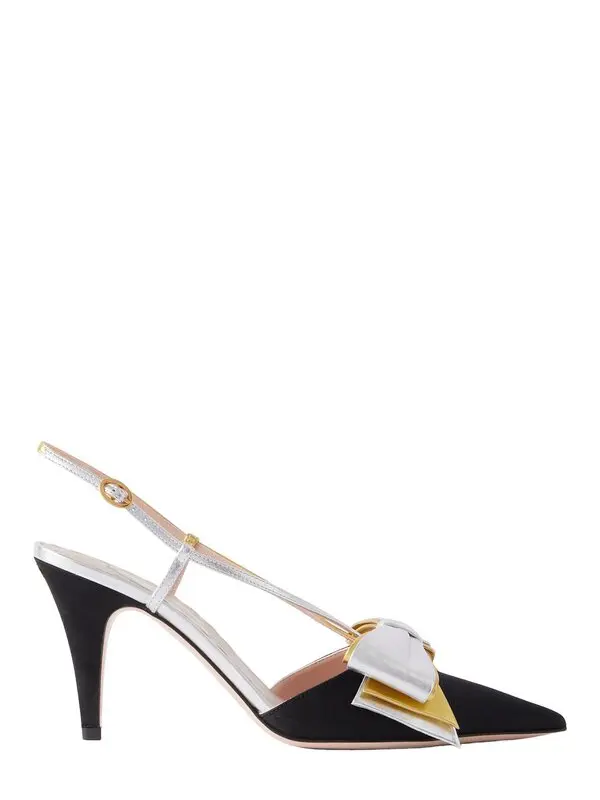 Valentino Garavani Bowow 85 Metallic Leather And Moiré Slingback Pumps - Black