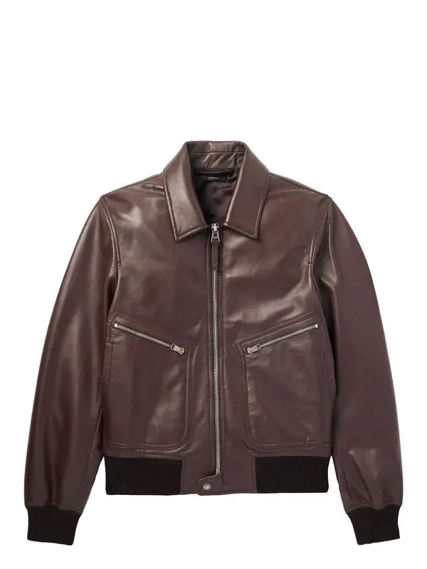 TOM FORD Leather Zip-up Bomber Jacket - Brown