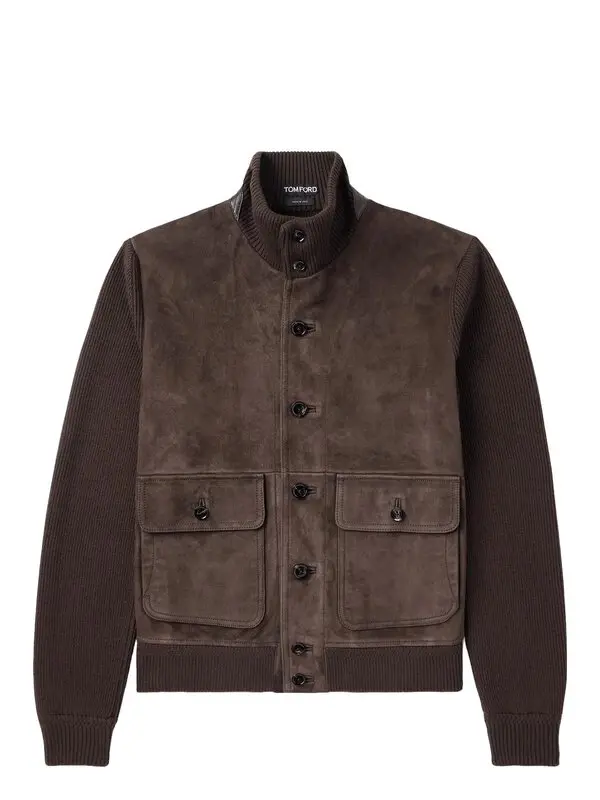 TOM FORD Ribbed Merino Wool And Suede Jacket - Brown