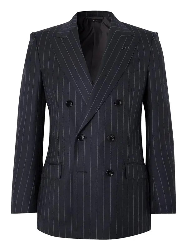 TOM FORD Dyllan Double-breasted Striped Wool-twill Suit Jacket - Gray